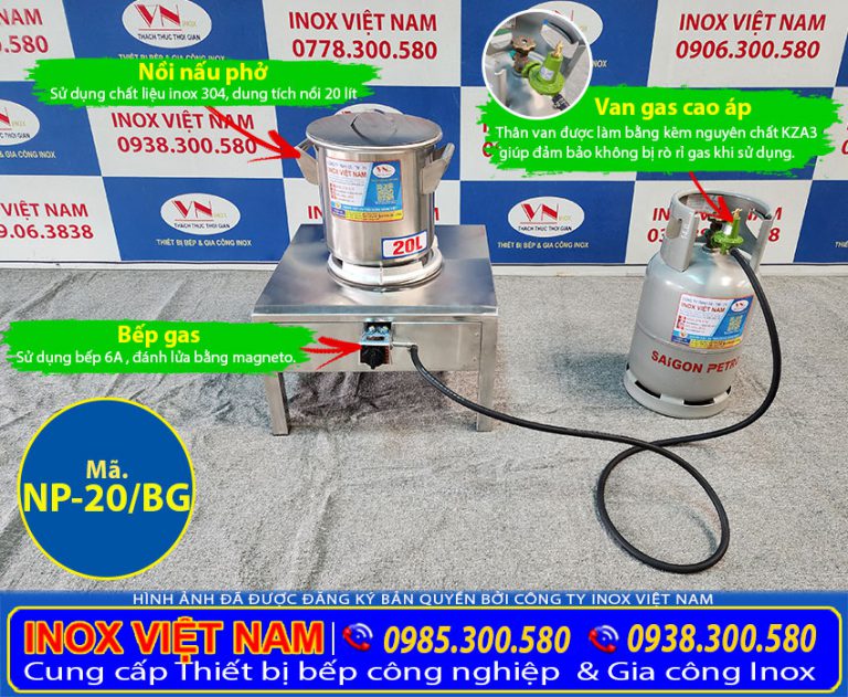 Nồi Nấu Phở Inox 20L Kèm Bếp Gas NP-20/BG | Nồi Nấu Phở Bằng Ga Giá Rẻ